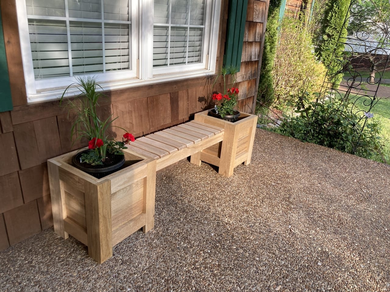 Oak Bench with planters–Digital Plans | Made in Papa's Woodshop